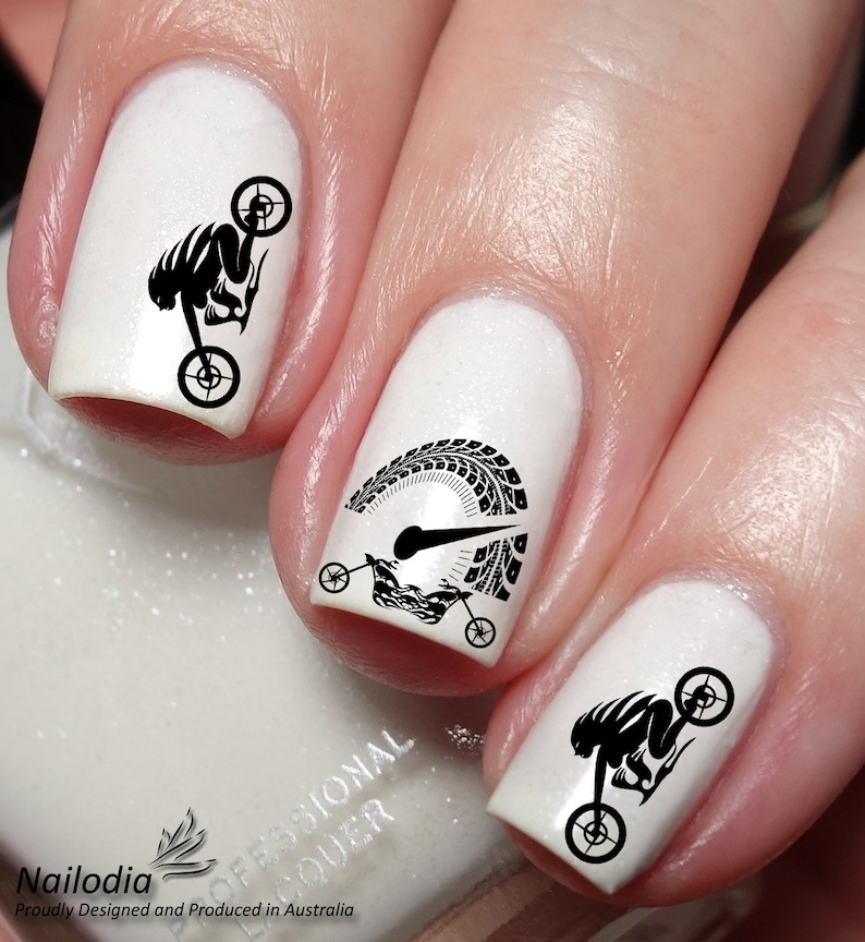 Motorbike & Biker Nail Art Decal Sticker - Etsy