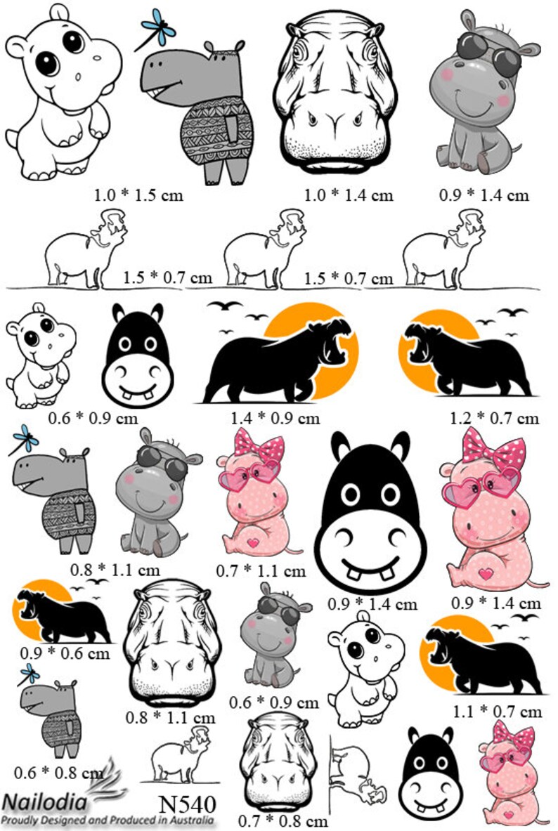 Cute Hippo Collection Nail Art Decal Sticker - Etsy