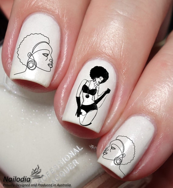 African American Afro Black Woman Nail Art Decal Sticker - Etsy