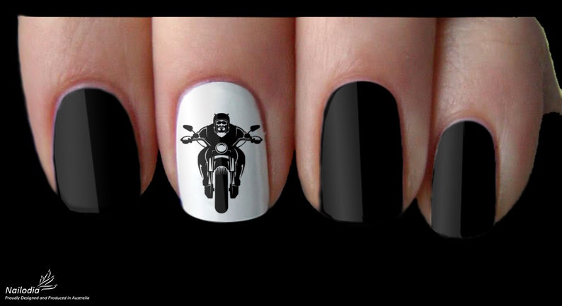 Motorbike & Biker Nail Art Decal Sticker - Etsy