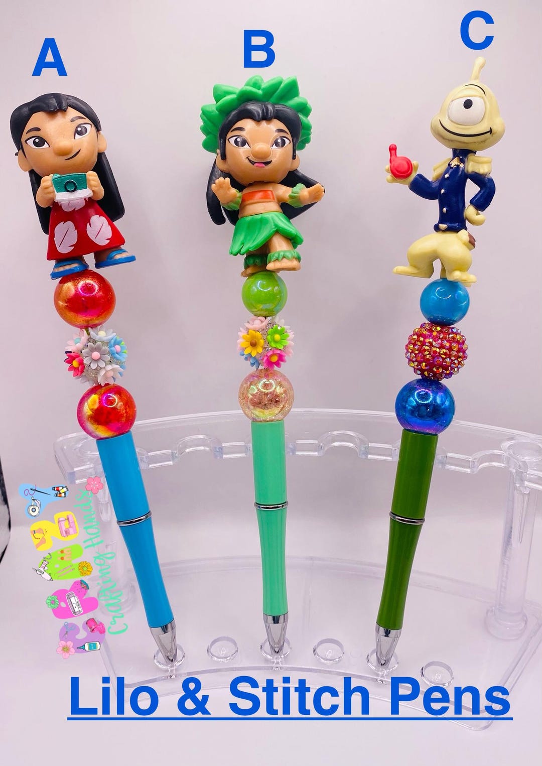 Stitch & Lilo Cute Beaded Pens With Figurine Topper, Pen Topper Pens ...