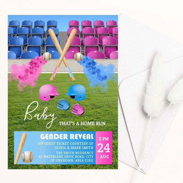 Baseball Gender Reveal Invitation - Etsy