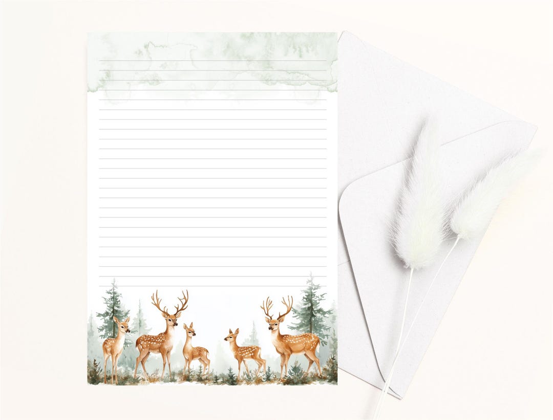Watercolor Deer Stationery: Lined/unlined A4 Writing Paper (digital ...