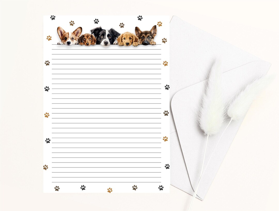 Watercolor Dog Stationery: Lined/unlined Paper (digital Download) - Etsy
