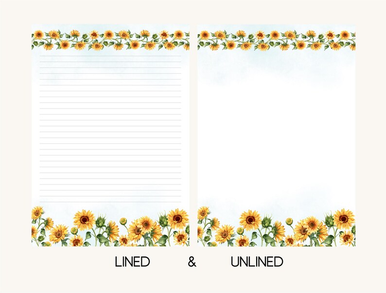 Printable A4 Watercolor Sunflower Writing Paper, Digital Instant ...