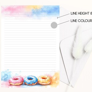 Donuts Stationery Paper, Printable Writing Paper, Size A4 & 5x7, Lined ...