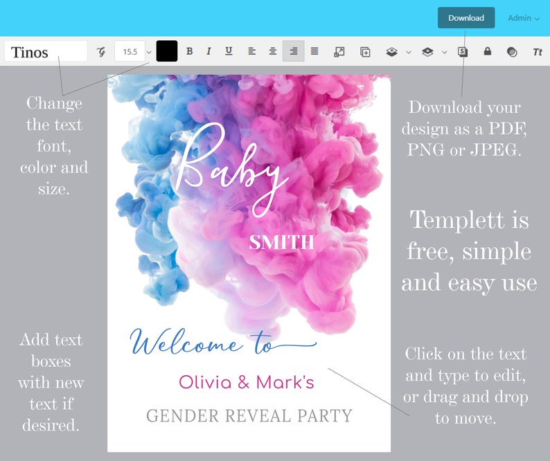 Smoke Gender Reveal Welcome Sign Poster Blue and Pink Smoke - Etsy