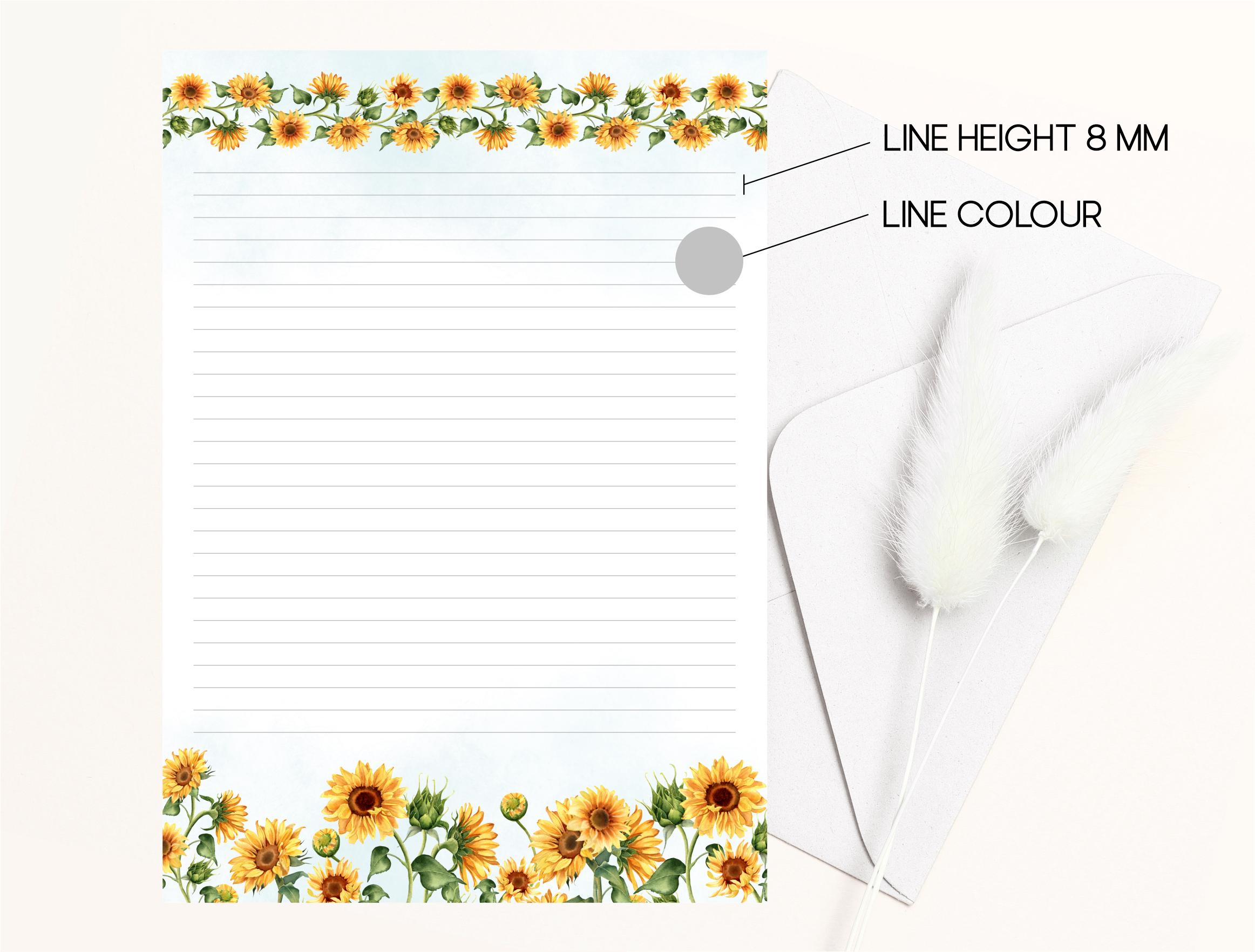 Printable A4 Watercolor Sunflower Writing Paper, Digital Instant ...