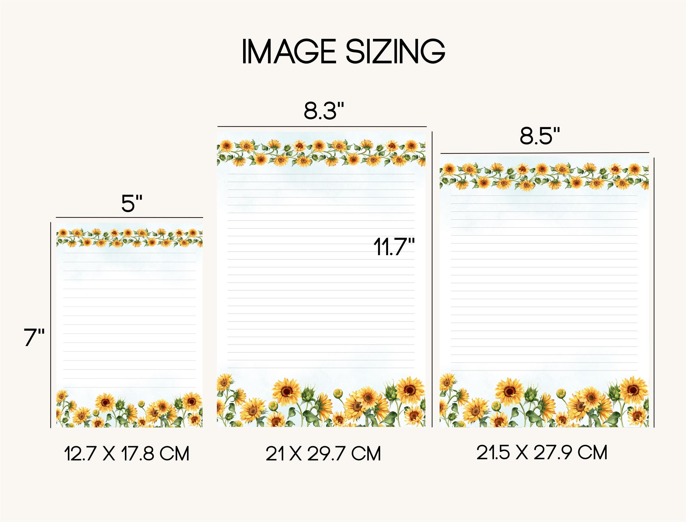 Printable A4 Watercolor Sunflower Writing Paper, Digital Instant ...