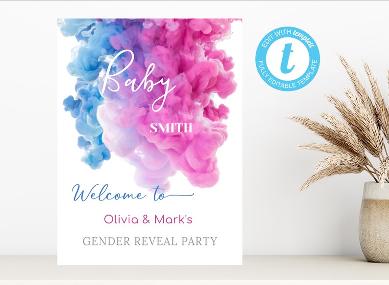 Smoke Gender Reveal Welcome Sign Poster Blue and Pink Smoke - Etsy