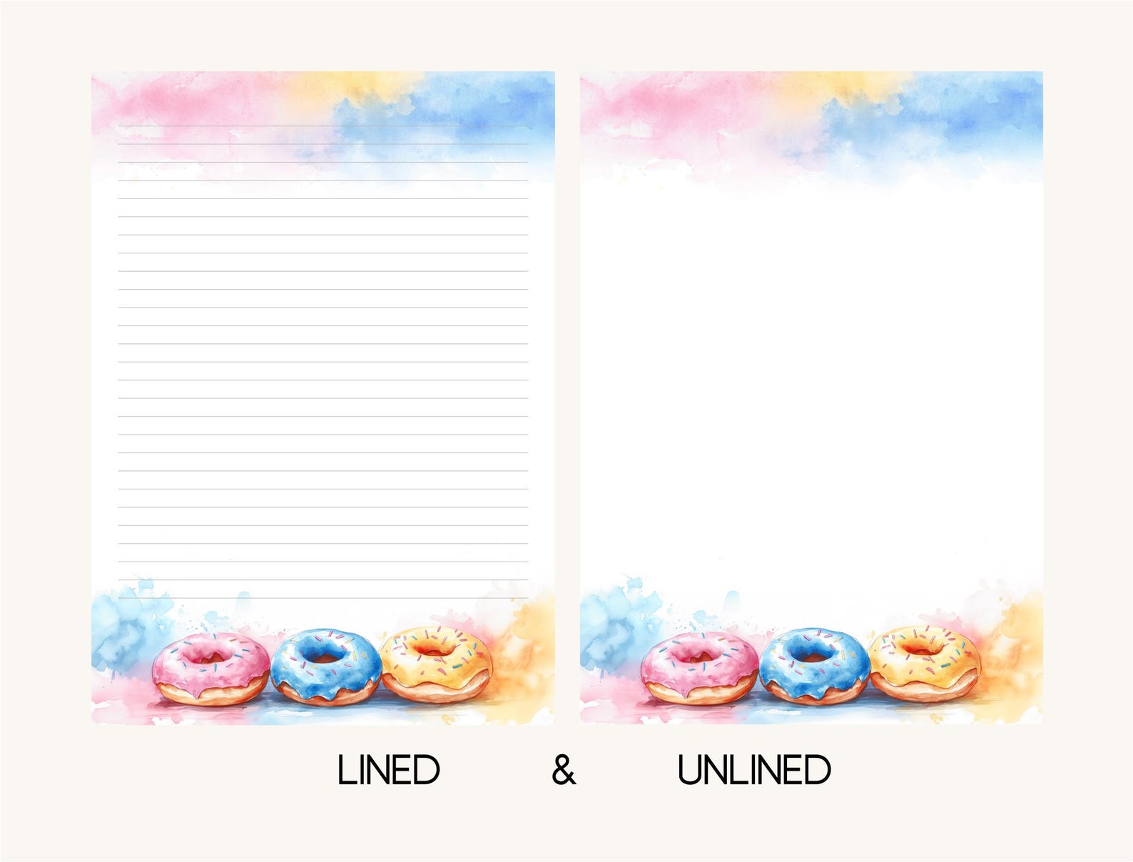 Donuts Stationery Paper, Printable Writing Paper, Size A4 & 5x7, Lined ...