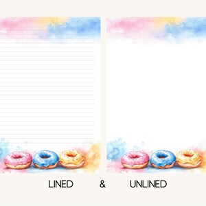 Donuts Stationery Paper, Printable Writing Paper, Size A4 & 5x7, Lined ...