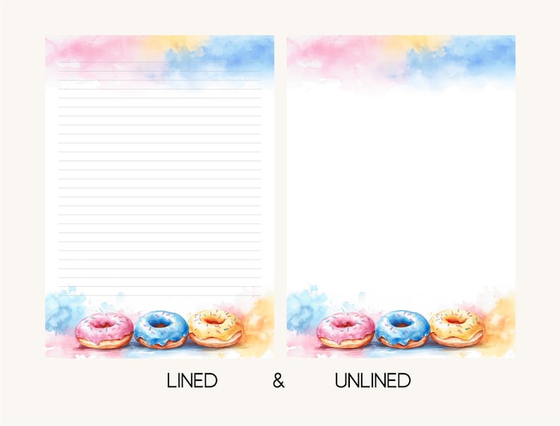 Donuts Stationery Paper, Printable Writing Paper, Size A4 & 5x7, Lined ...