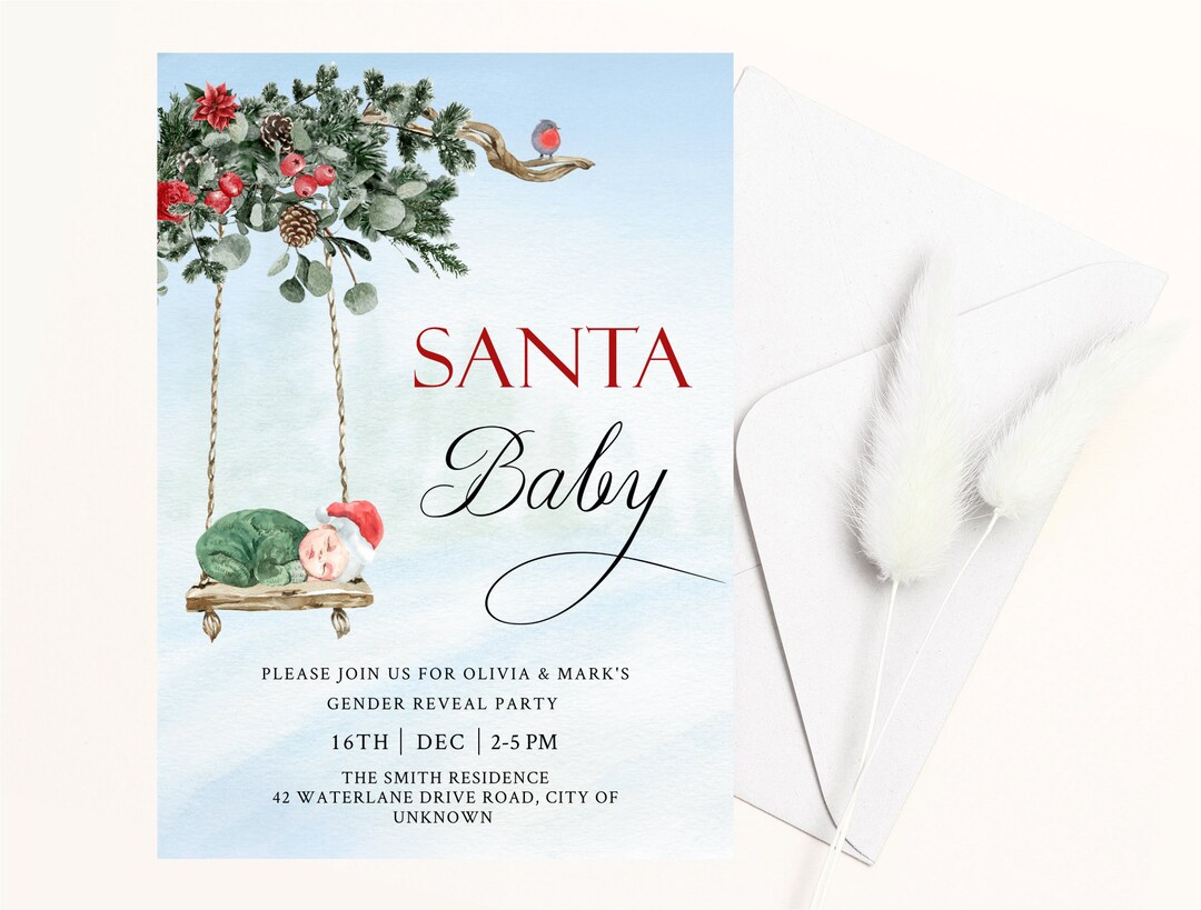 Santa Baby Gender Reveal Invitation: Christmas Winter Party (digital ...