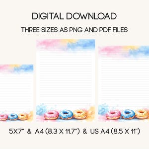 Donuts Stationery Paper, Printable Writing Paper, Size A4 & 5x7, Lined ...