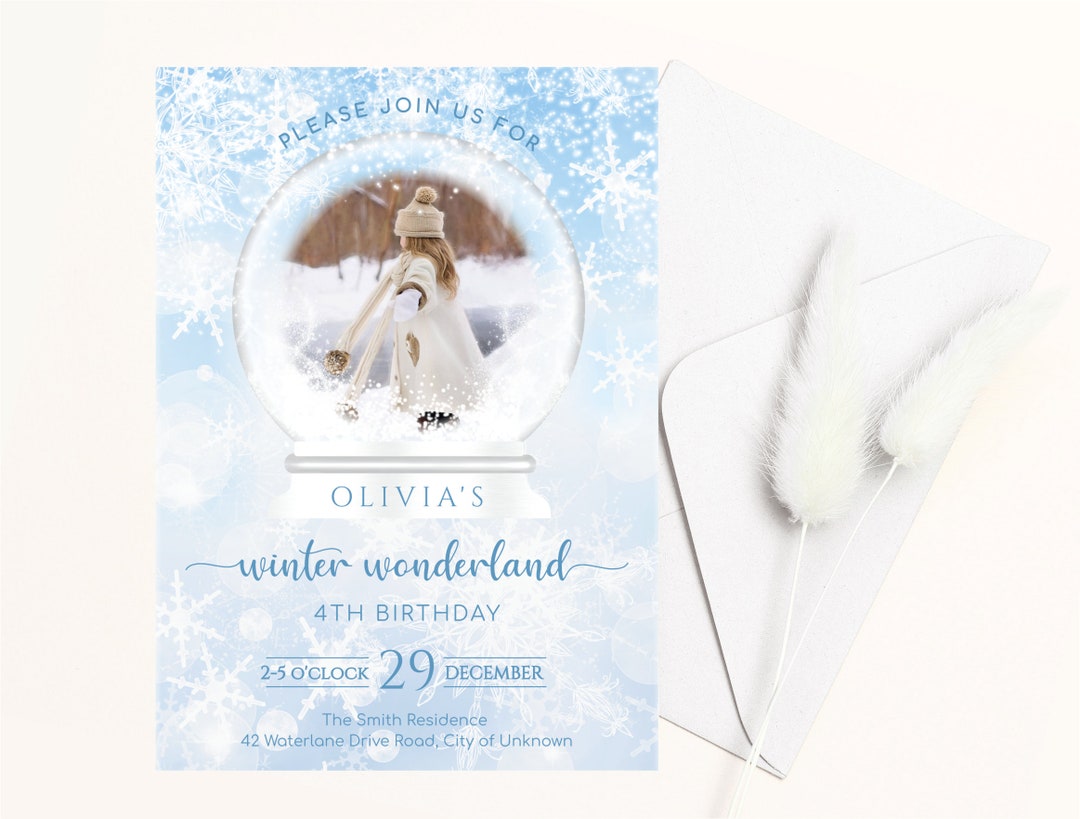 Snow Globe Winter Wonderland Birthday Invitation: Photo Template ...