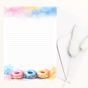 Donuts Stationery Paper, Printable Writing Paper, Size A4 & 5x7, Lined ...