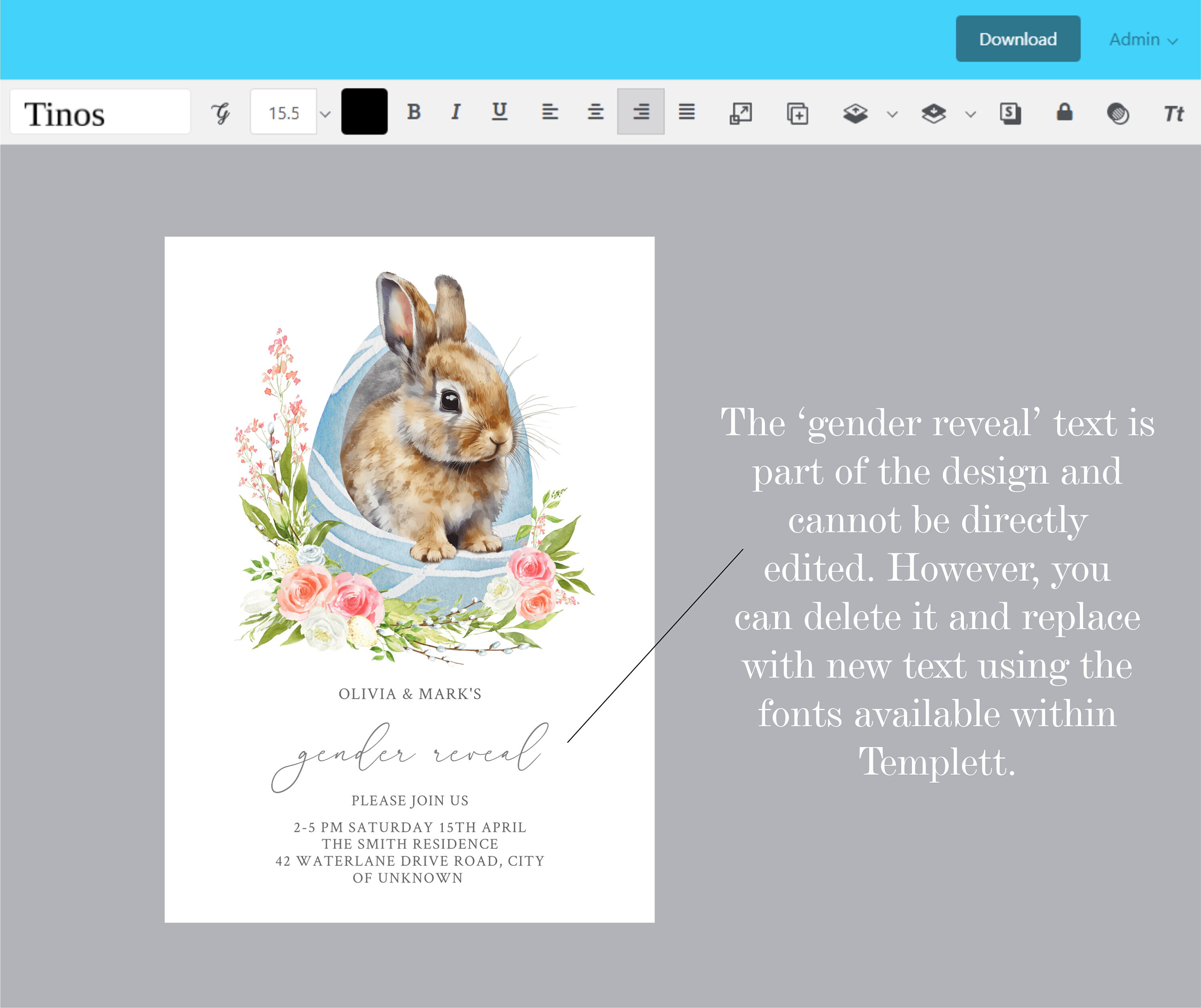 Bunny Rabbit Gender Reveal Invitation: Watercolor Easter Spring ...