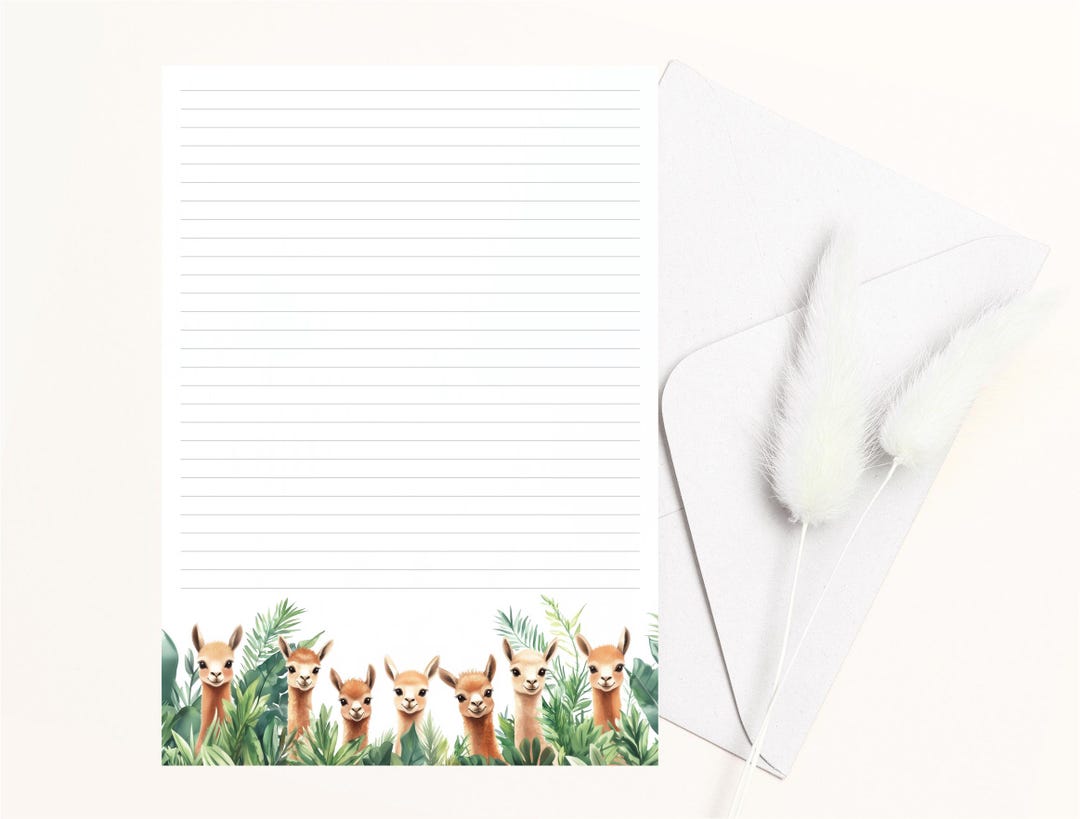 Llama Printable Paper, Lined and Unlined Stationary Paper, Size 5x7 and ...