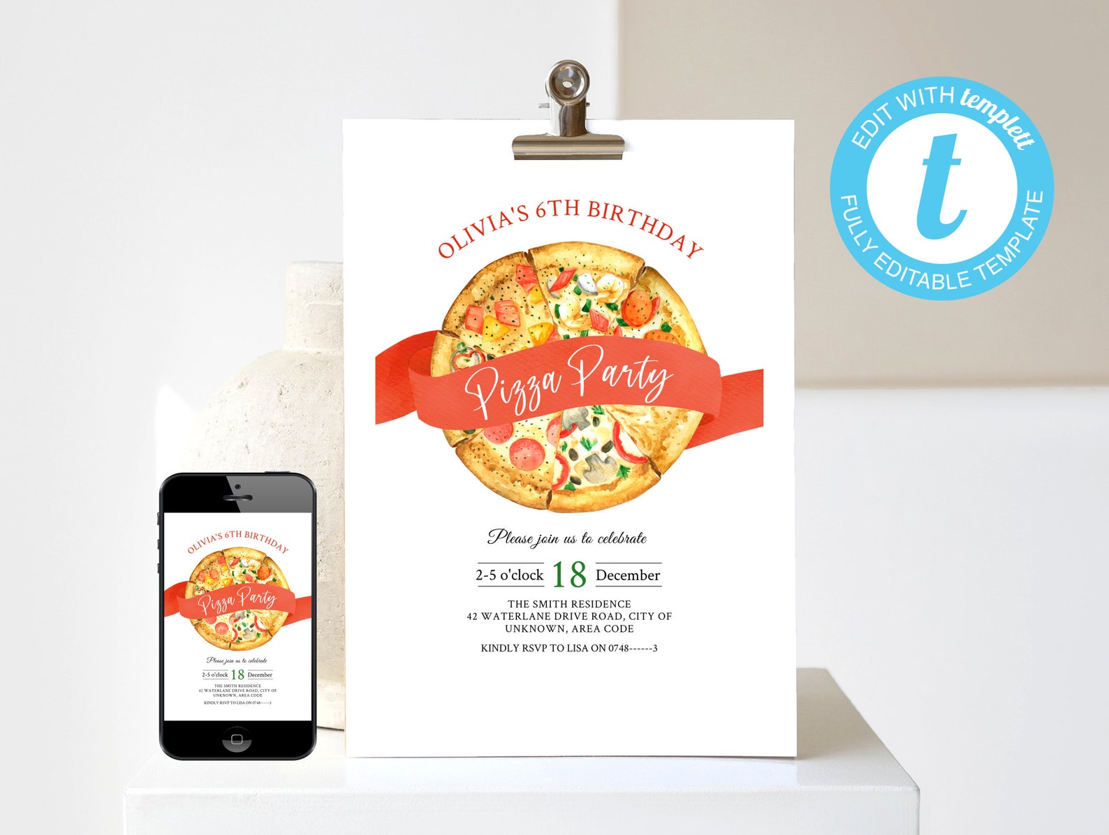 Pizza Party Kids Birthday Invitation, Pizzeria Birthday Invite, Digital ...
