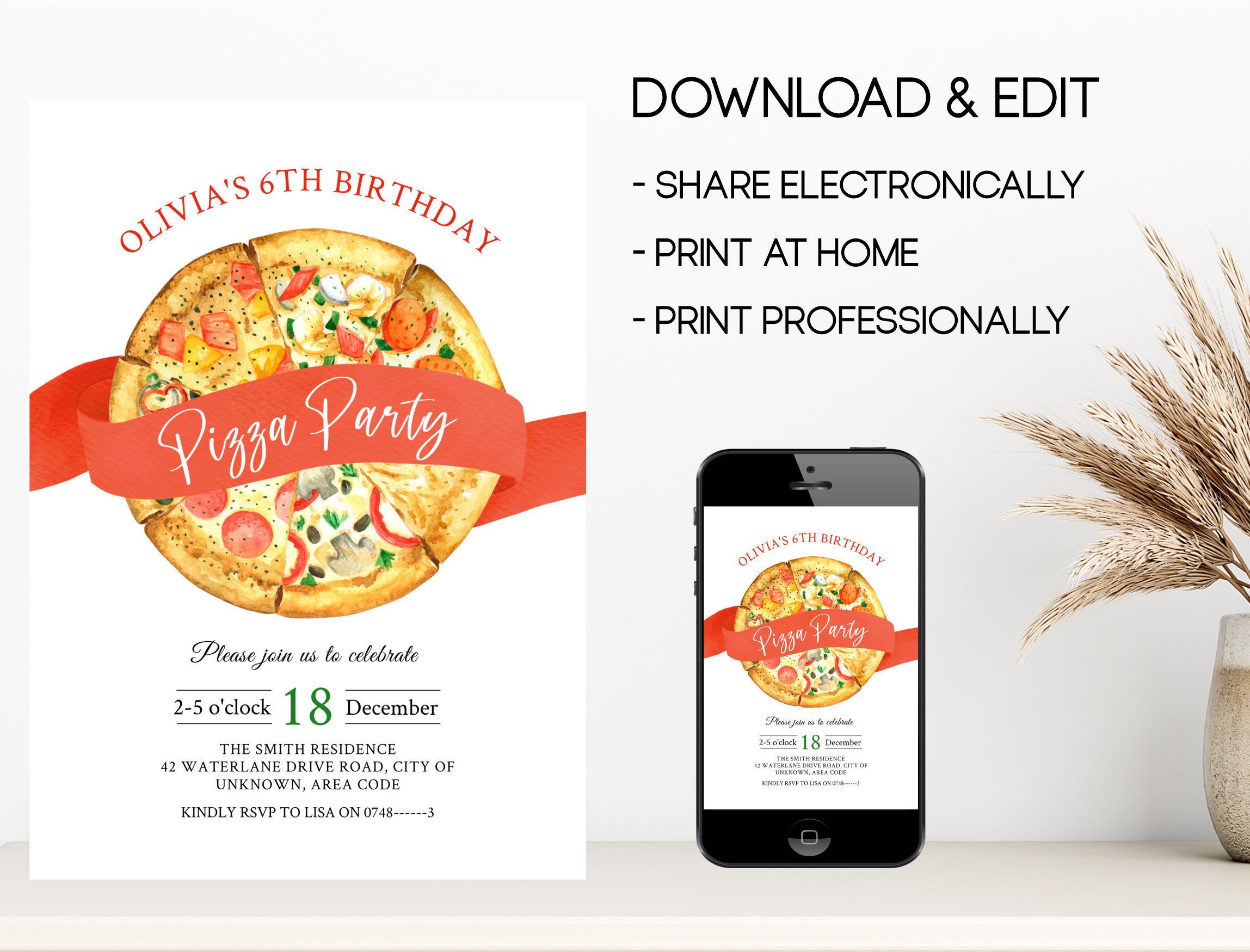Pizza Party Kids Birthday Invitation, Pizzeria Birthday Invite, Digital ...