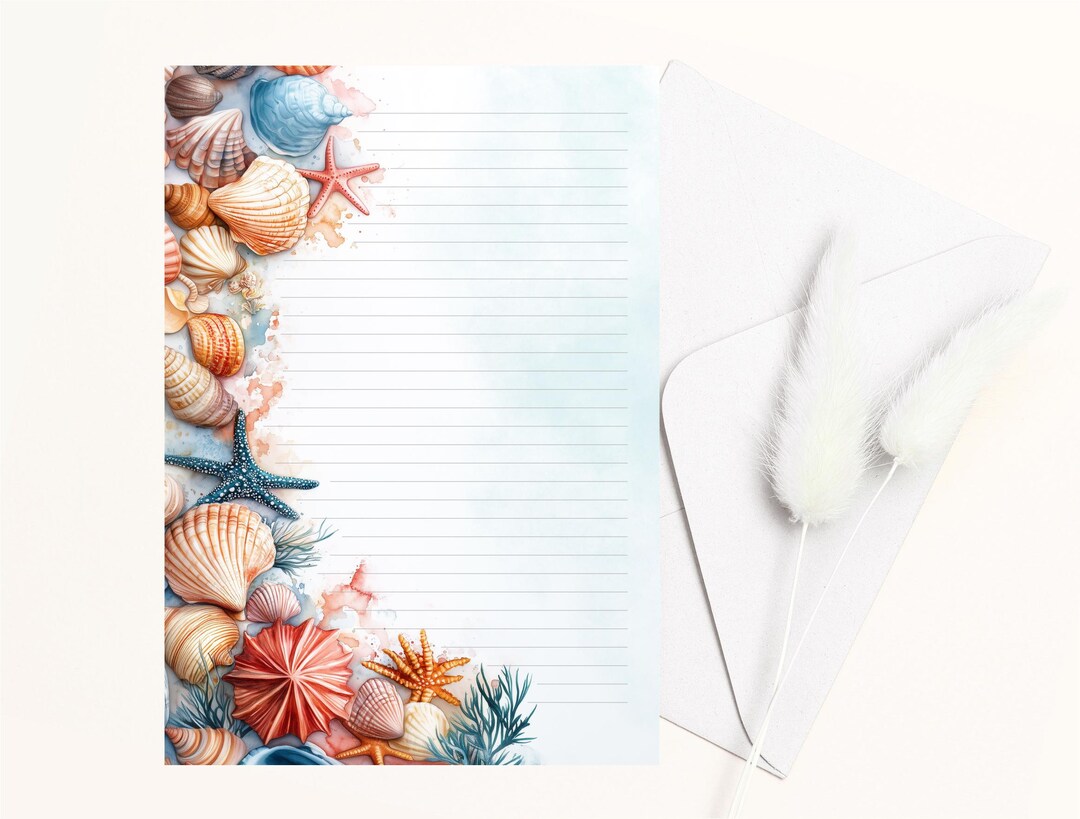 Watercolor Sea Shells, Printable Stationary Paper, 5x7, A4 Size, Lined ...