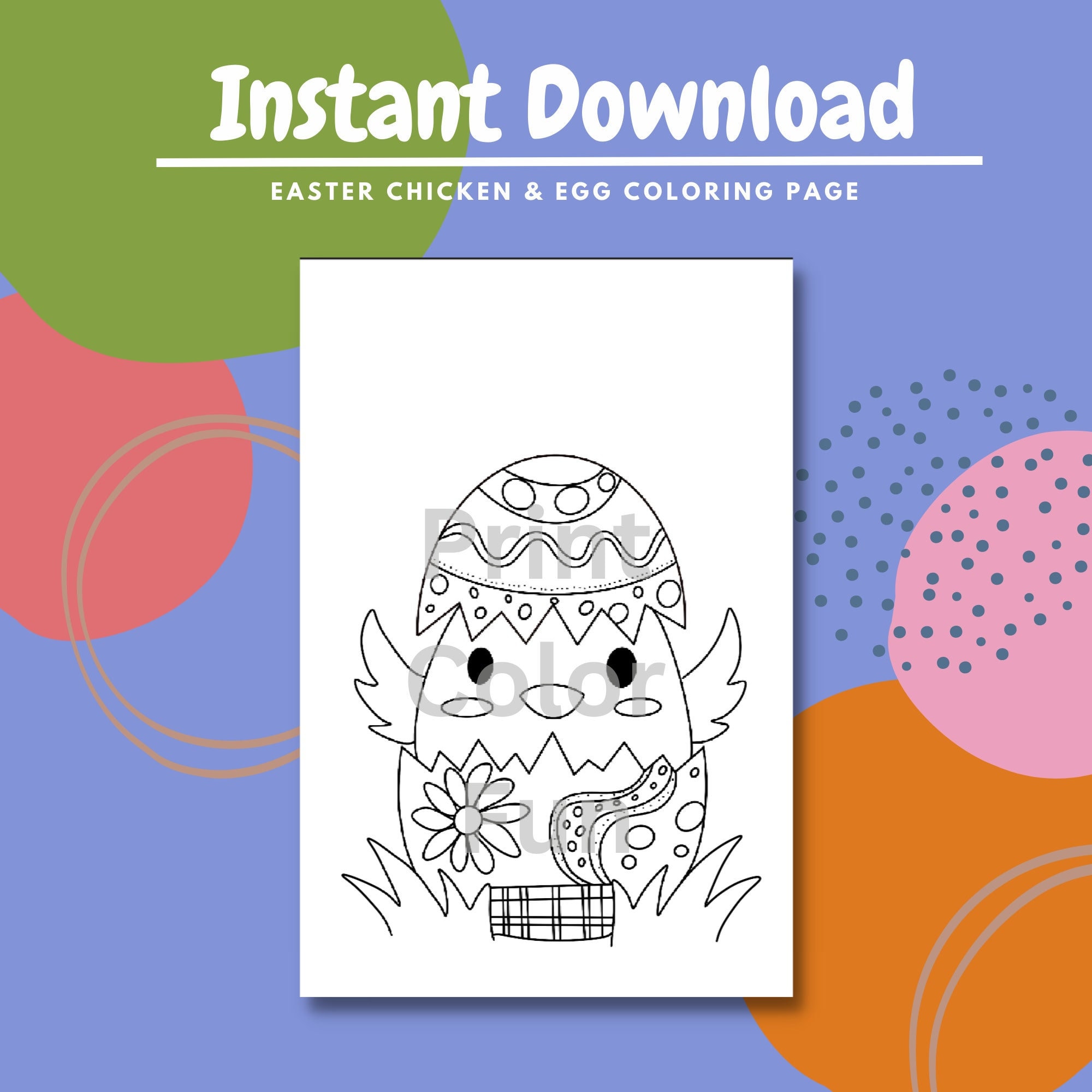 Easter Chick Coloring Page, Kids Easter Coloring Pages, Instant ...