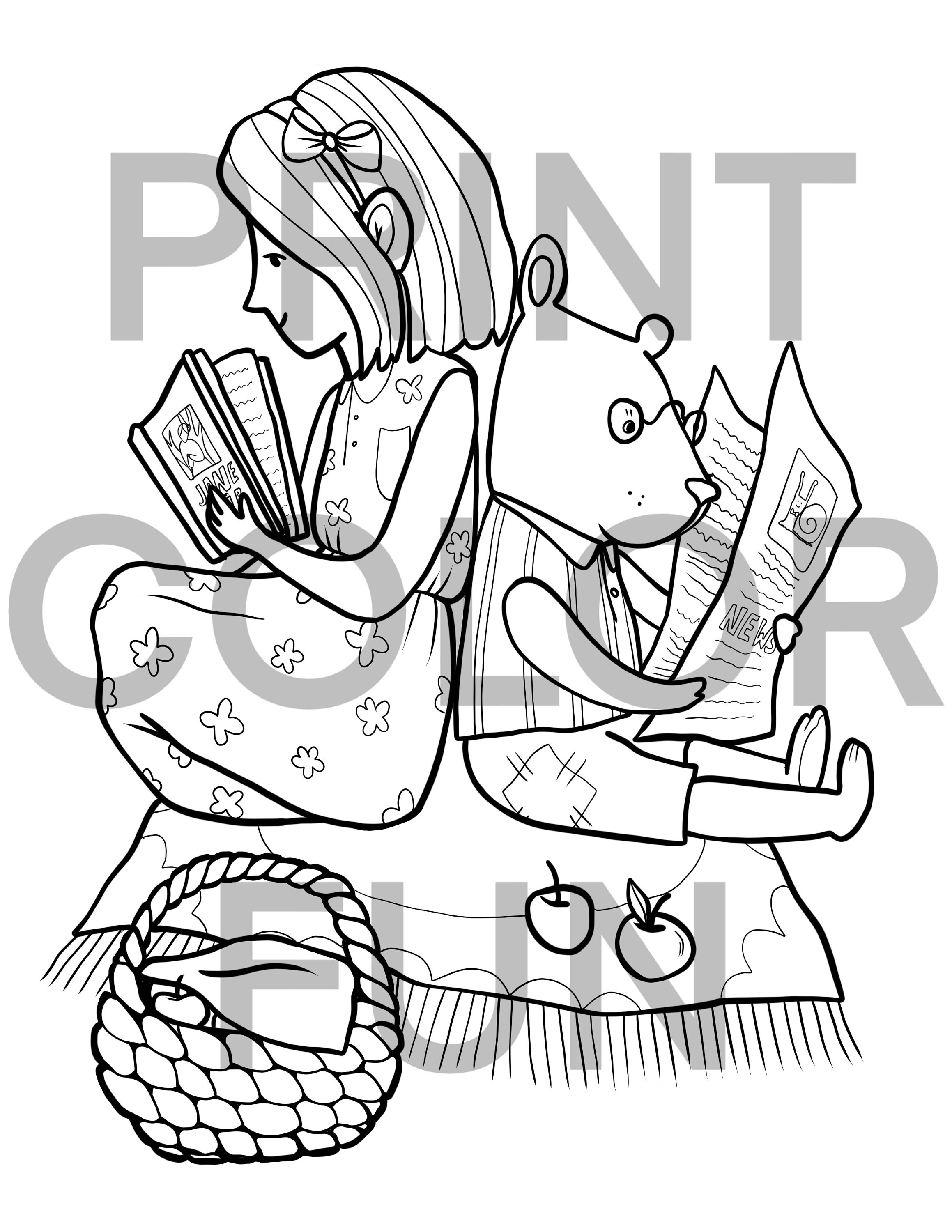 Bear & Book Instant Download Coloring Page, Teddy Bear Coloring Page as ...