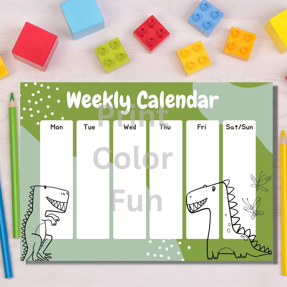 Printable Weekly Planner Dinosaur Cute Weekly Planner for Kids A4 ...