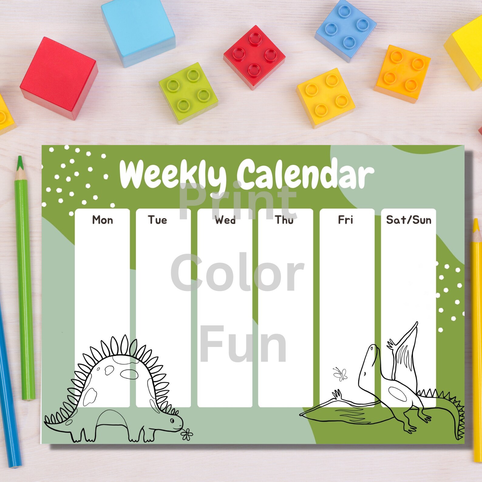 Printable Weekly Planner Dinosaur Cute Weekly Planner for Kids A4 ...