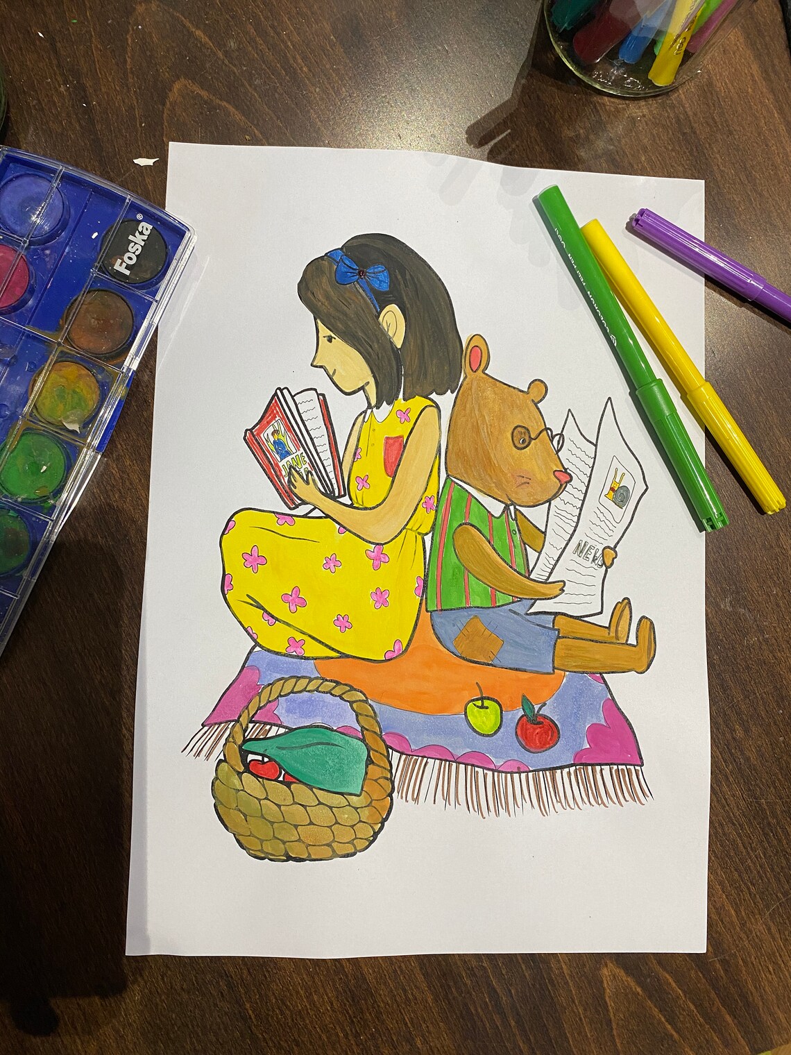 Bear & Book Instant Download Coloring Page, Teddy Bear Coloring Page as ...