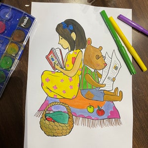 Bear & Book Instant Download Coloring Page, Teddy Bear Coloring Page as ...