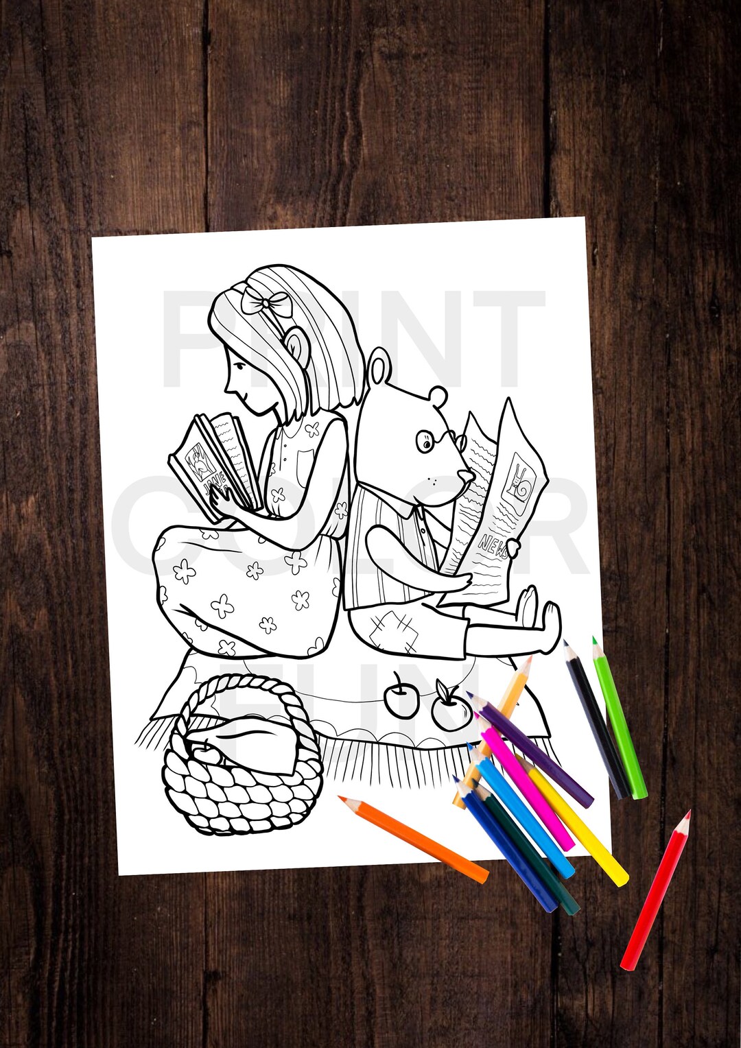 Bear & Book Instant Download Coloring Page, Teddy Bear Coloring Page as ...