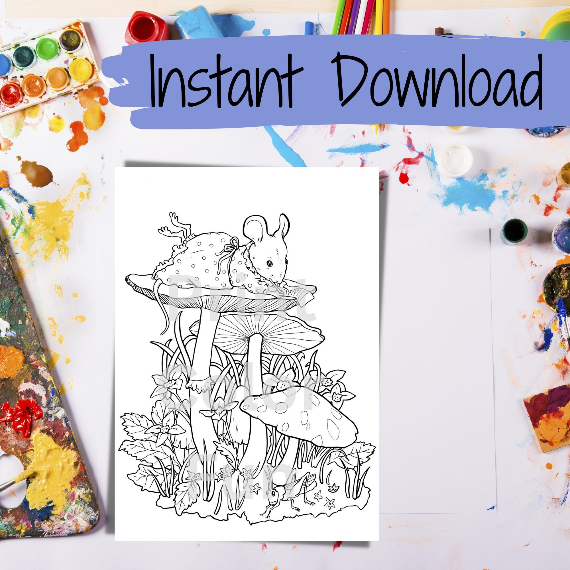 Quirky Coloring Pages: Mushroom Coloring Pages Mouse - Etsy Canada