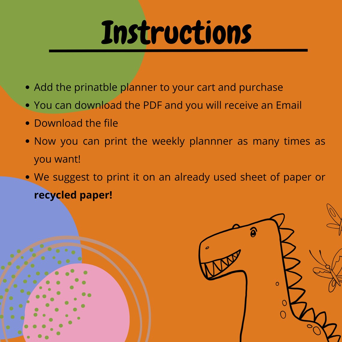 Printable Weekly Planner Dinosaur Cute Weekly Planner for Kids A4 ...