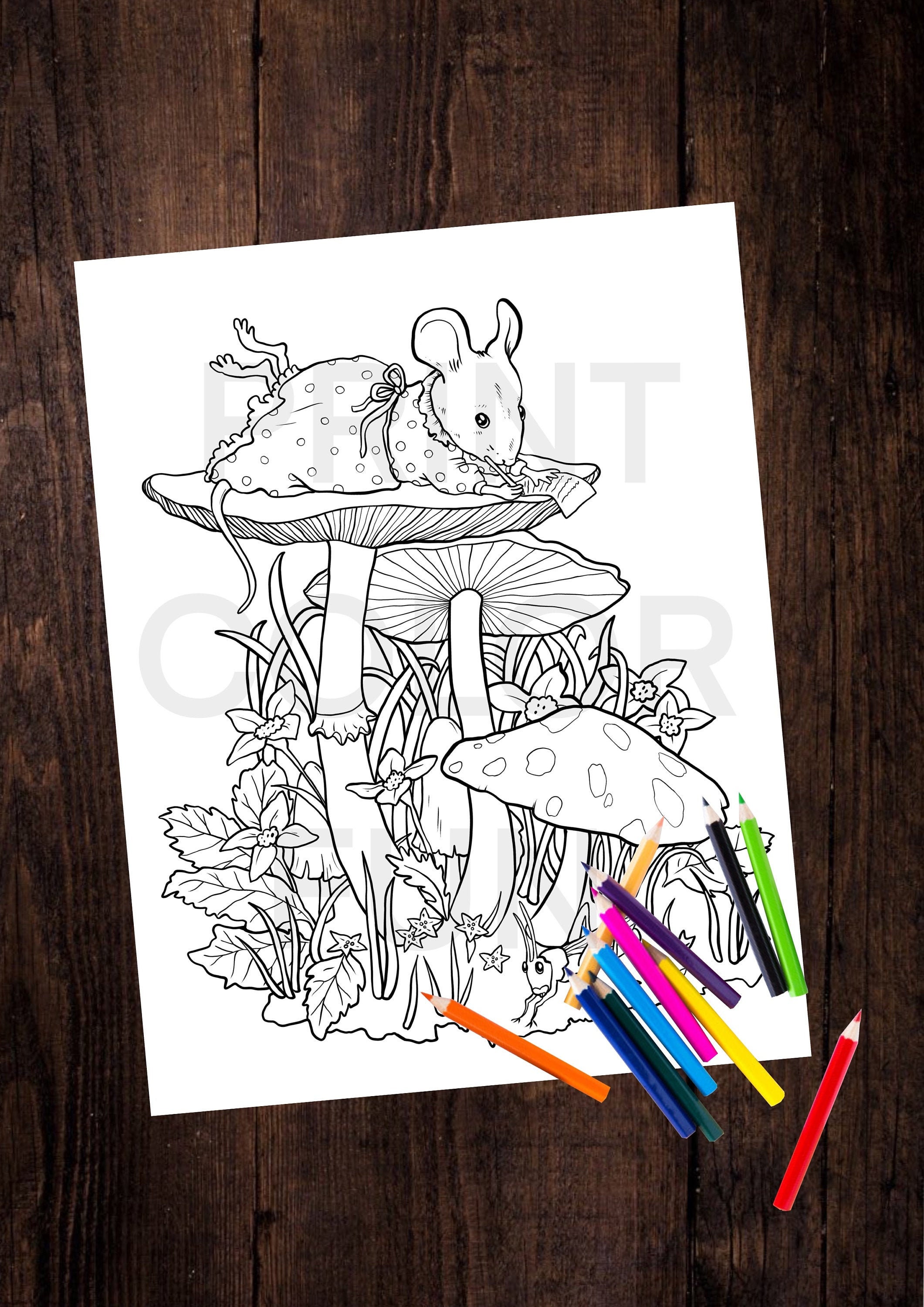 Quirky Coloring Pages: Mushroom Coloring Pages Mouse - Etsy Canada