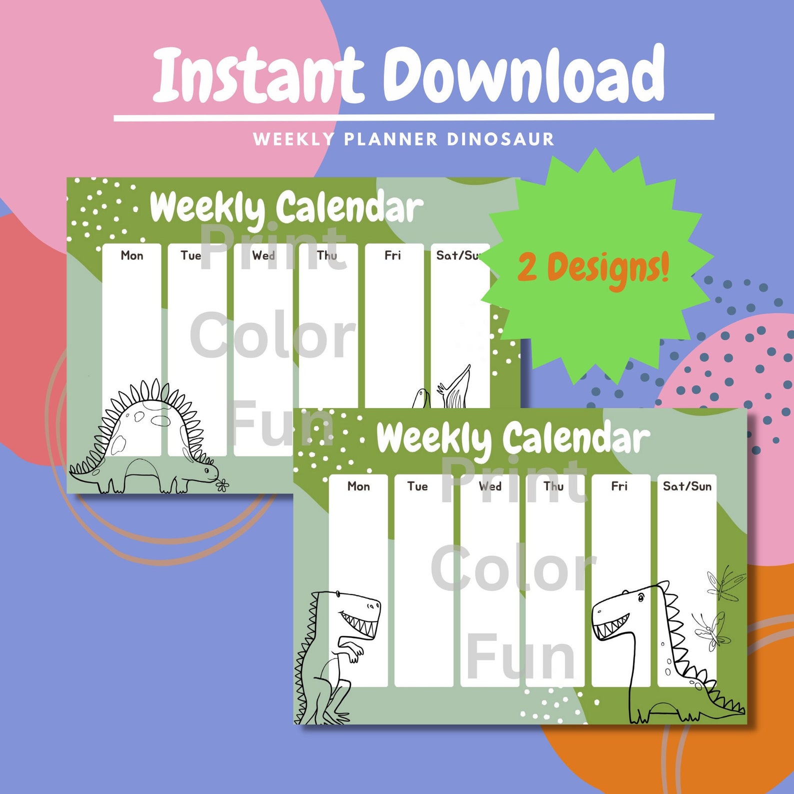 Printable Weekly Planner Dinosaur Cute Weekly Planner for Kids A4 ...
