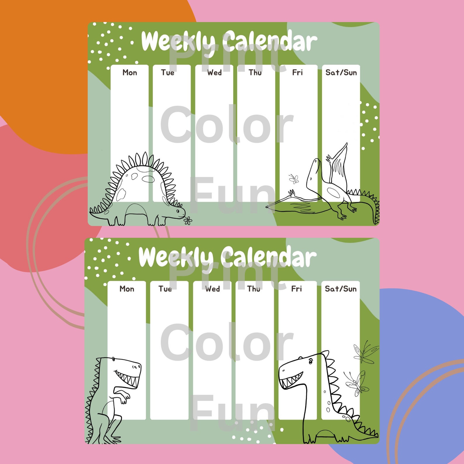 Printable Weekly Planner Dinosaur Cute Weekly Planner for Kids A4 ...