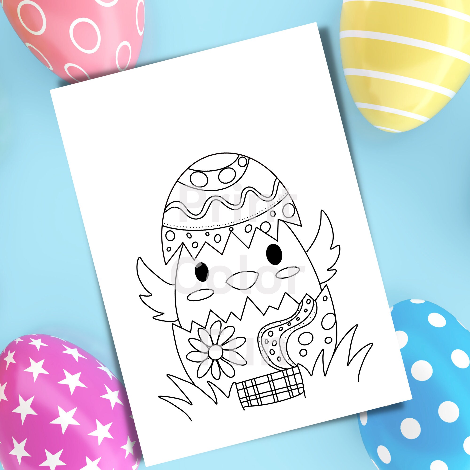 Easter Chick Coloring Page, Kids Easter Coloring Pages, Instant ...