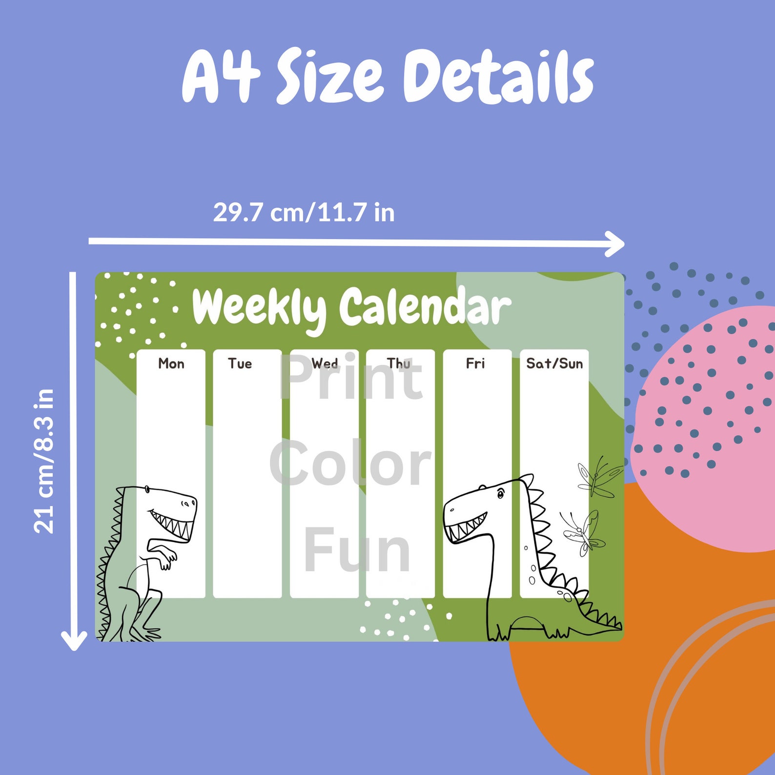Printable Weekly Planner Dinosaur Cute Weekly Planner for Kids A4 ...
