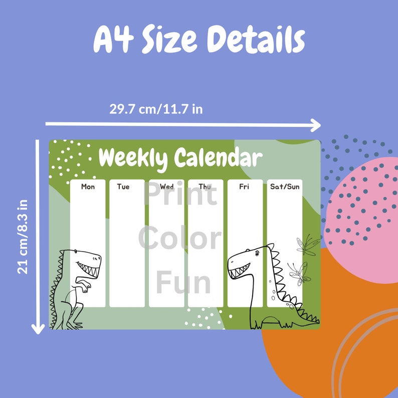 Printable Weekly Planner Dinosaur Cute Weekly Planner for Kids A4 ...