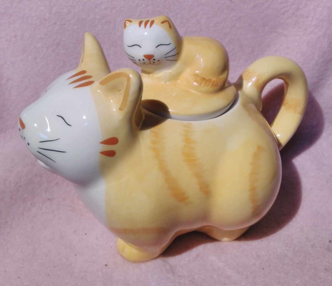 Coffee Teapot Cat Red Vintage Pot Cat With Baby Red Tabby - Etsy