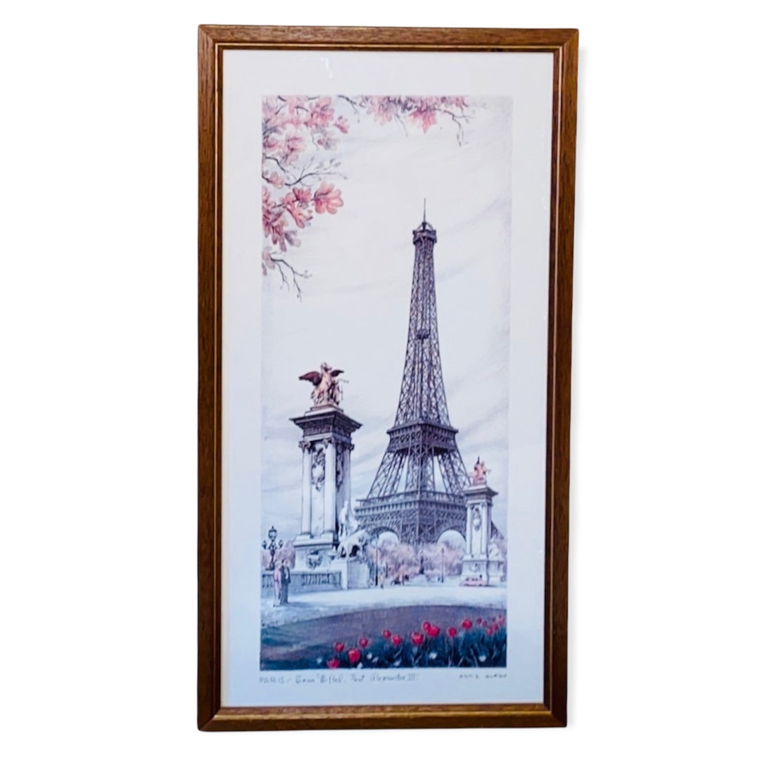 VTG Pencil Etching Signed Ortiz Alfau Print; Framed Eiffel Tower ...
