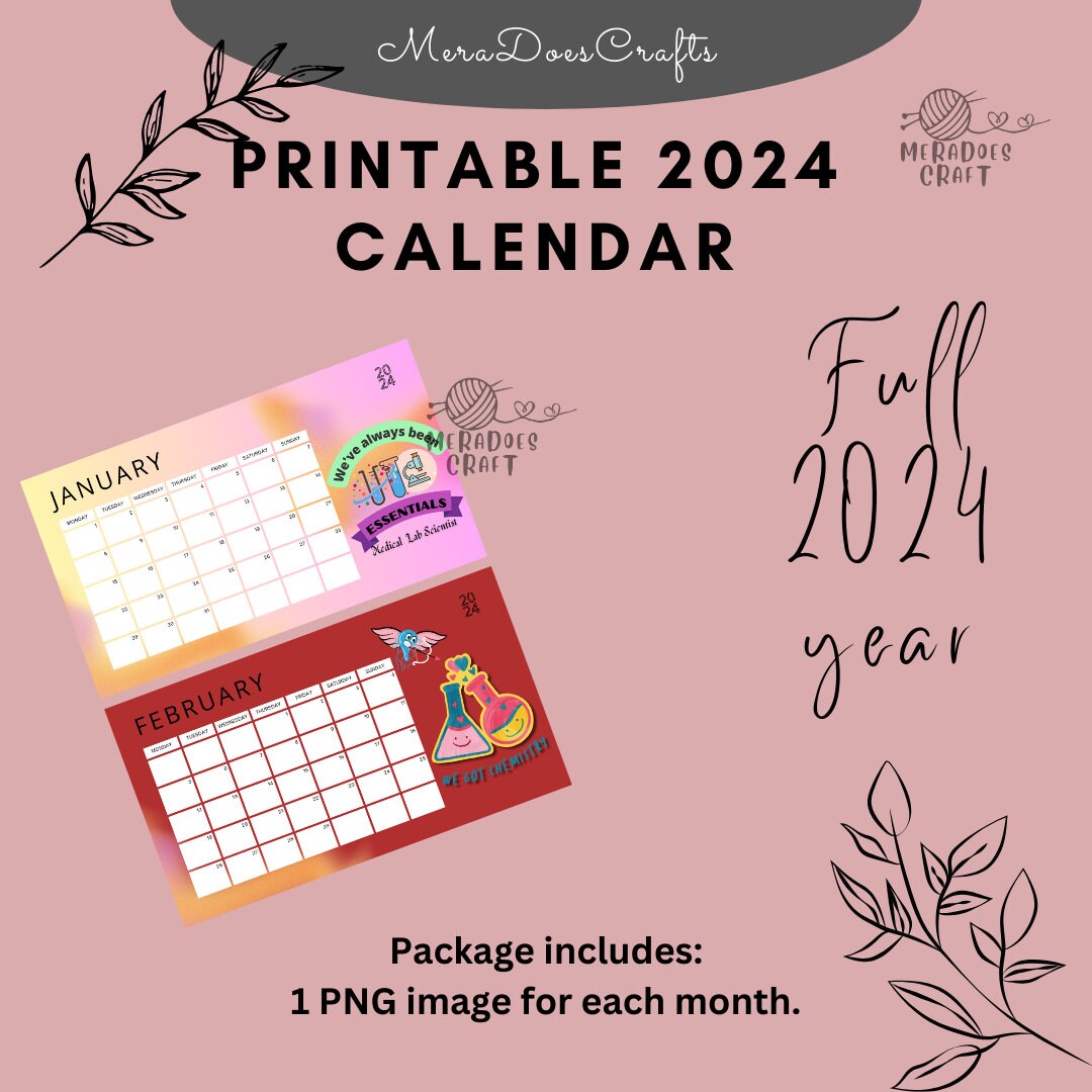 Printable 2024 Monthly Calendar Medical Laboratory Scientist-medical ...