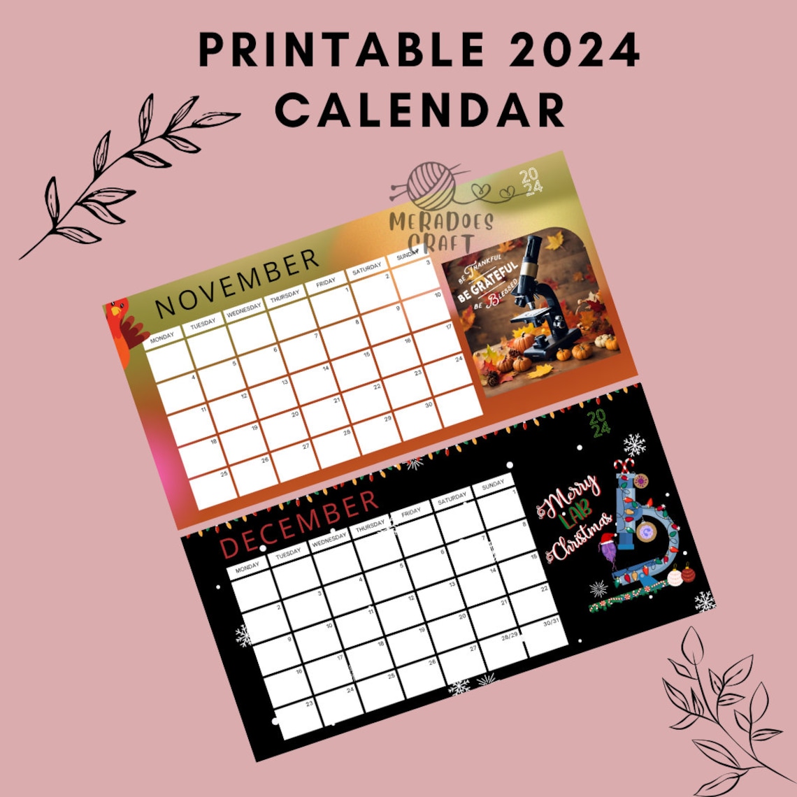 Printable 2024 Monthly Calendar Medical Laboratory Scientist-medical ...