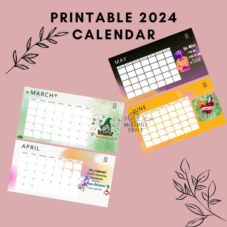 Printable 2024 Monthly Calendar Medical Laboratory Scientist-medical ...