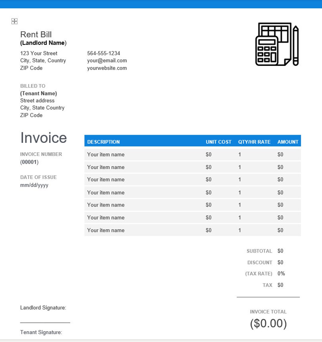 Receipt / Invoice Landlord and Tenant - Etsy