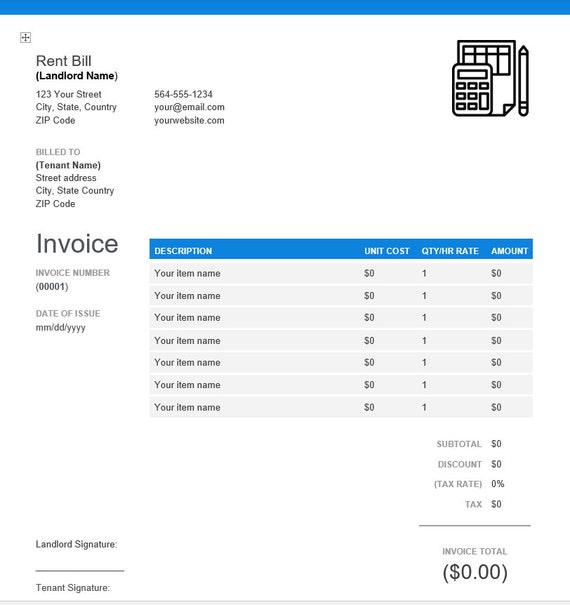 Receipt / Invoice Landlord and Tenant - Etsy