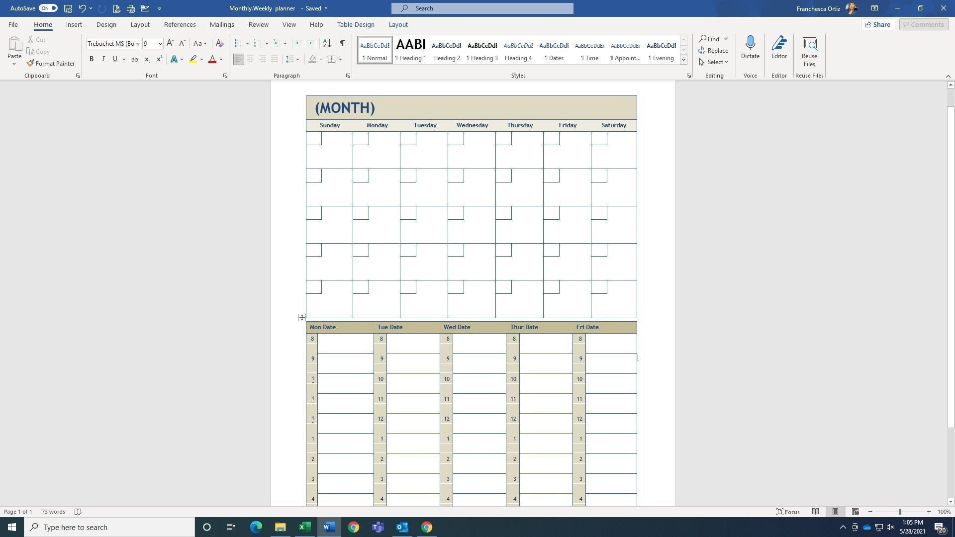 Month and Week Download Page, Personalize It Yourself. 1pg - Etsy
