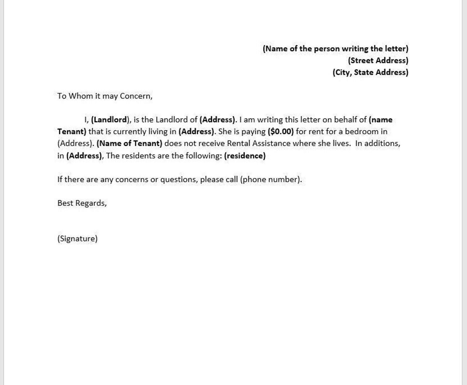 Landlord Confirming Tenant And Monthly Payments Could Be Used For SSN 